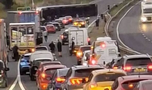 A56 traffic: Major road closed with overturned vehicle causing huge delays