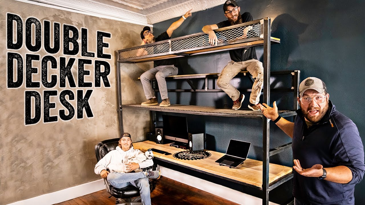 WORLD’S FIRST Double Decker Desk Build! | Epic Custom Workspace Setup