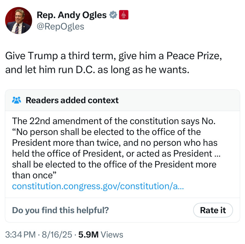 “Third Term for Trump?” GOP Rep. Gets Smacked With a Community Note