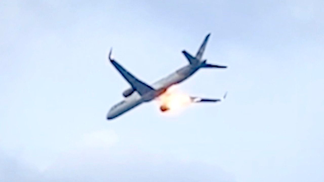 Plane engine bursts into flames moments after takeoff in Greece