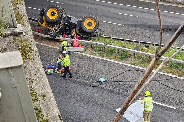 Man in critical condition in hospital after tractor fell off bridge ...