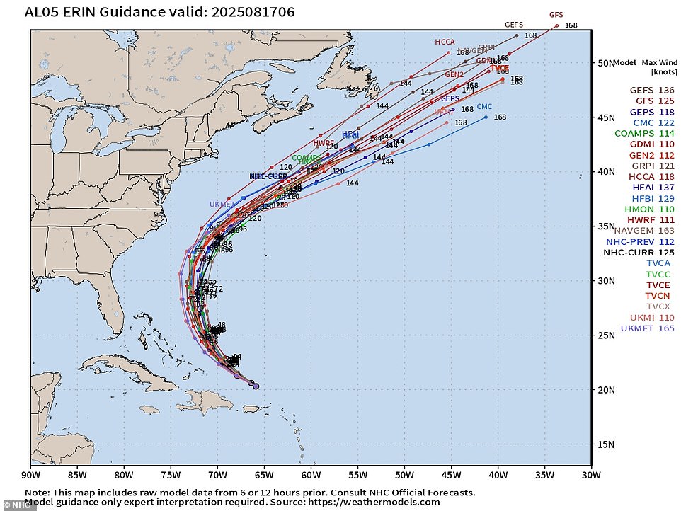 Hurricane Erin's path revealed in spaghetti models