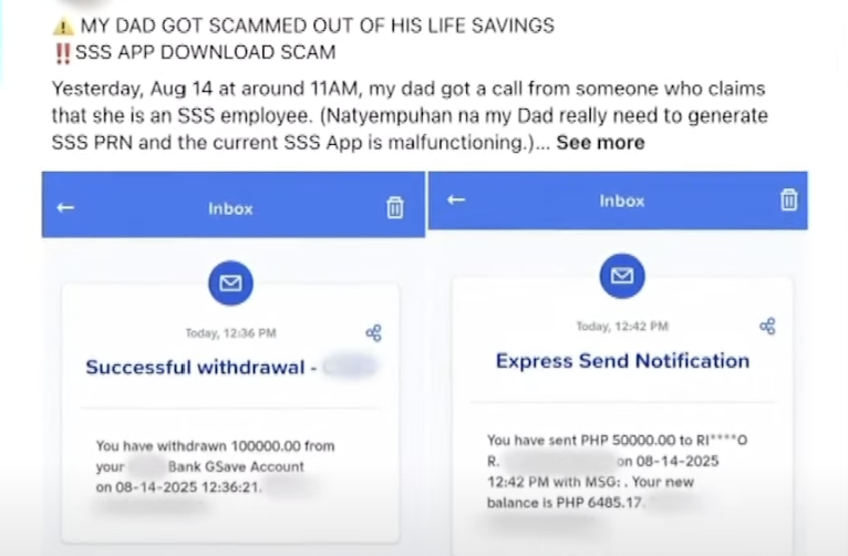 Senior citizen loses savings to caller pretending to update SSS app