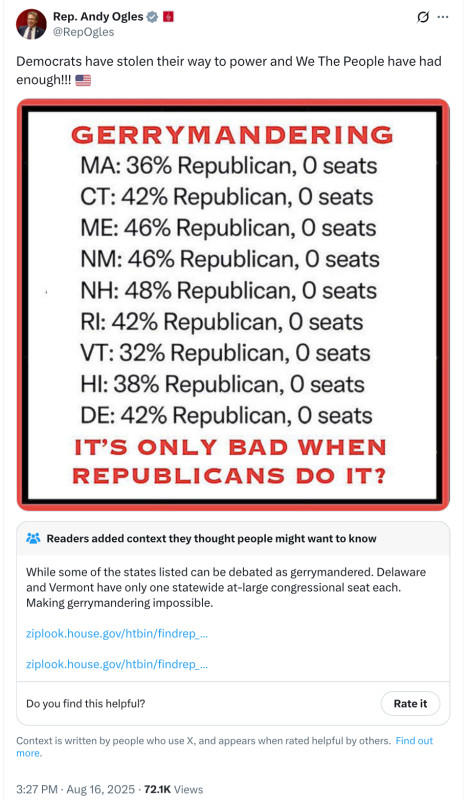 GOP Rep. Claimed States With Only One Representative are Gerrymandered