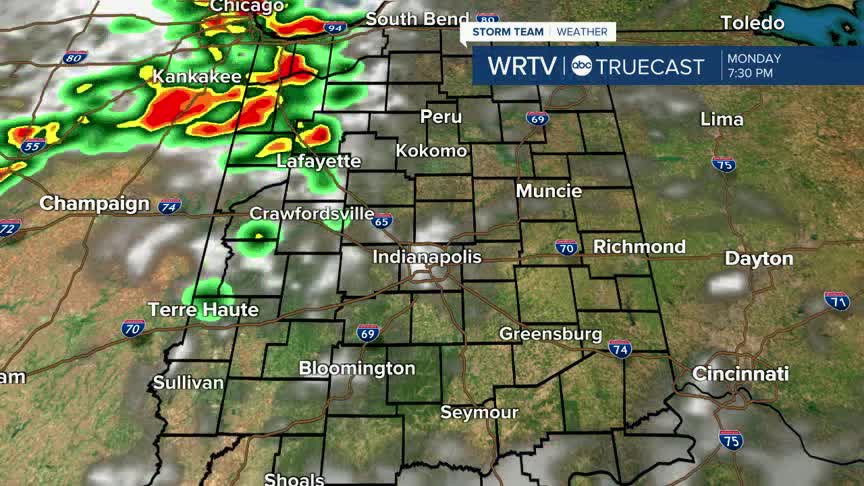 Scattered thunderstorms Monday evening and Tuesday