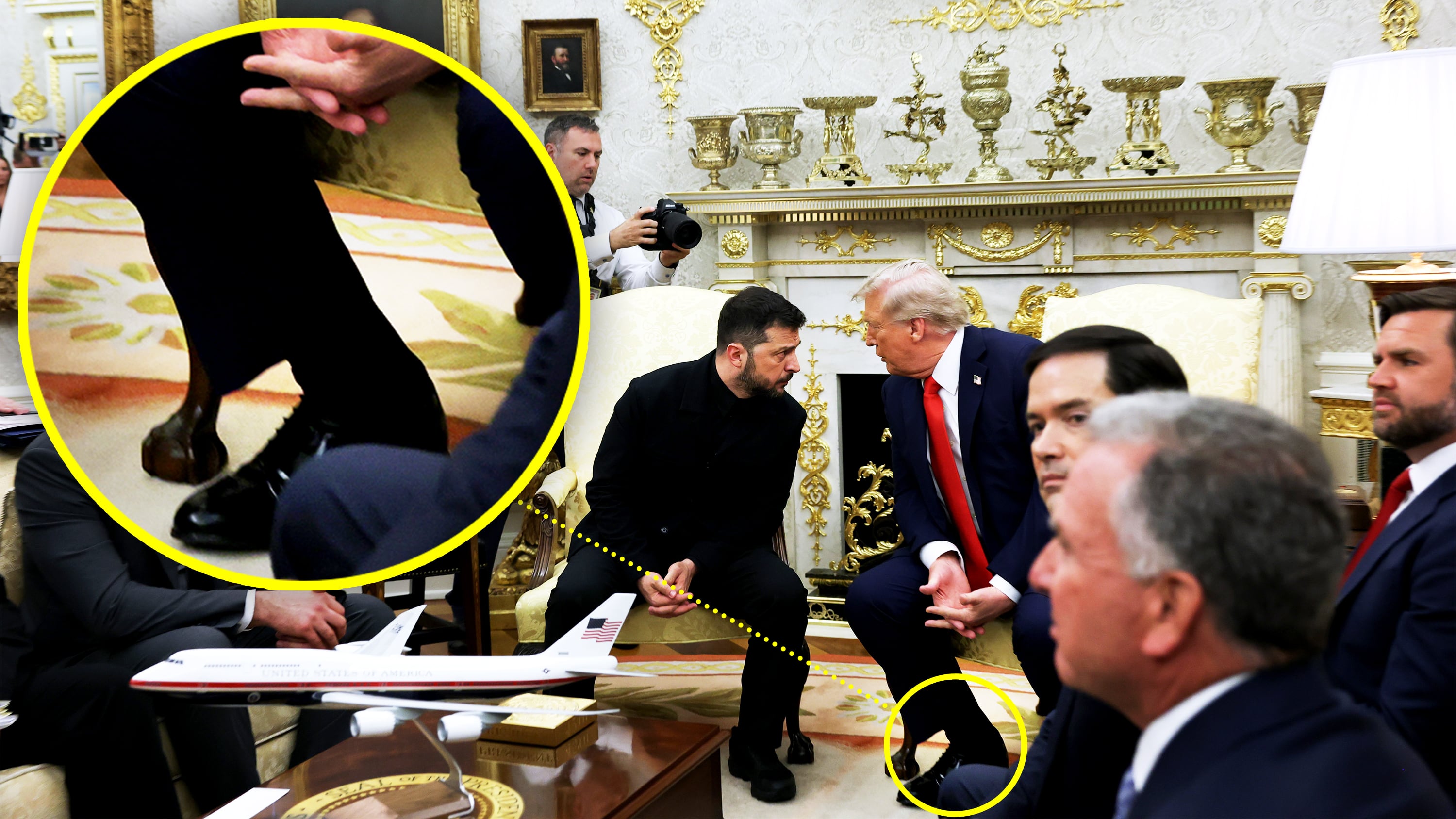 White House Hides Trump’s Cankles With Odd Prop in Zelensky Photo-Op