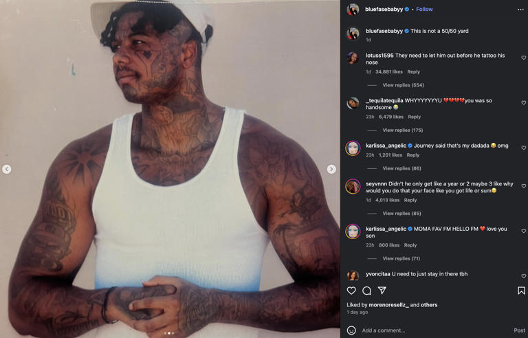 Blueface Shares Prison Photos Showing Off His New Physique