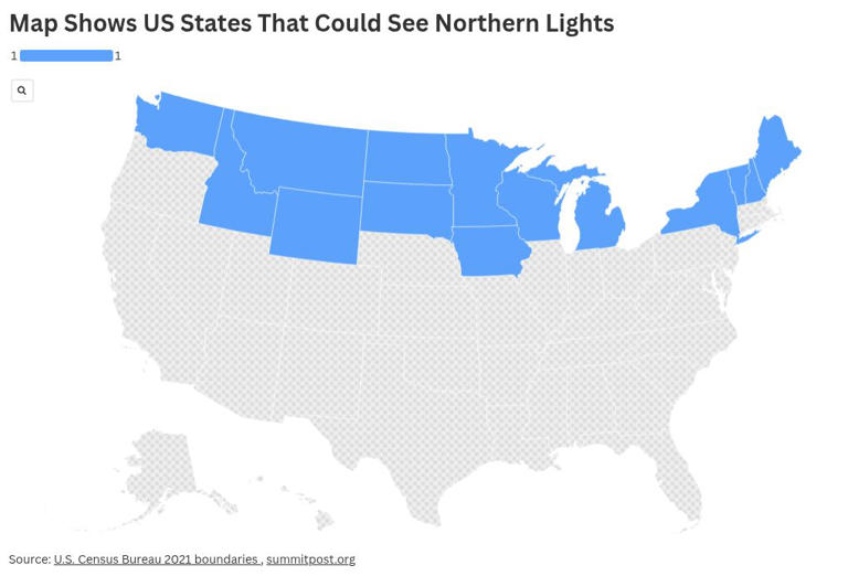 Map shows US states that could see the northern lights