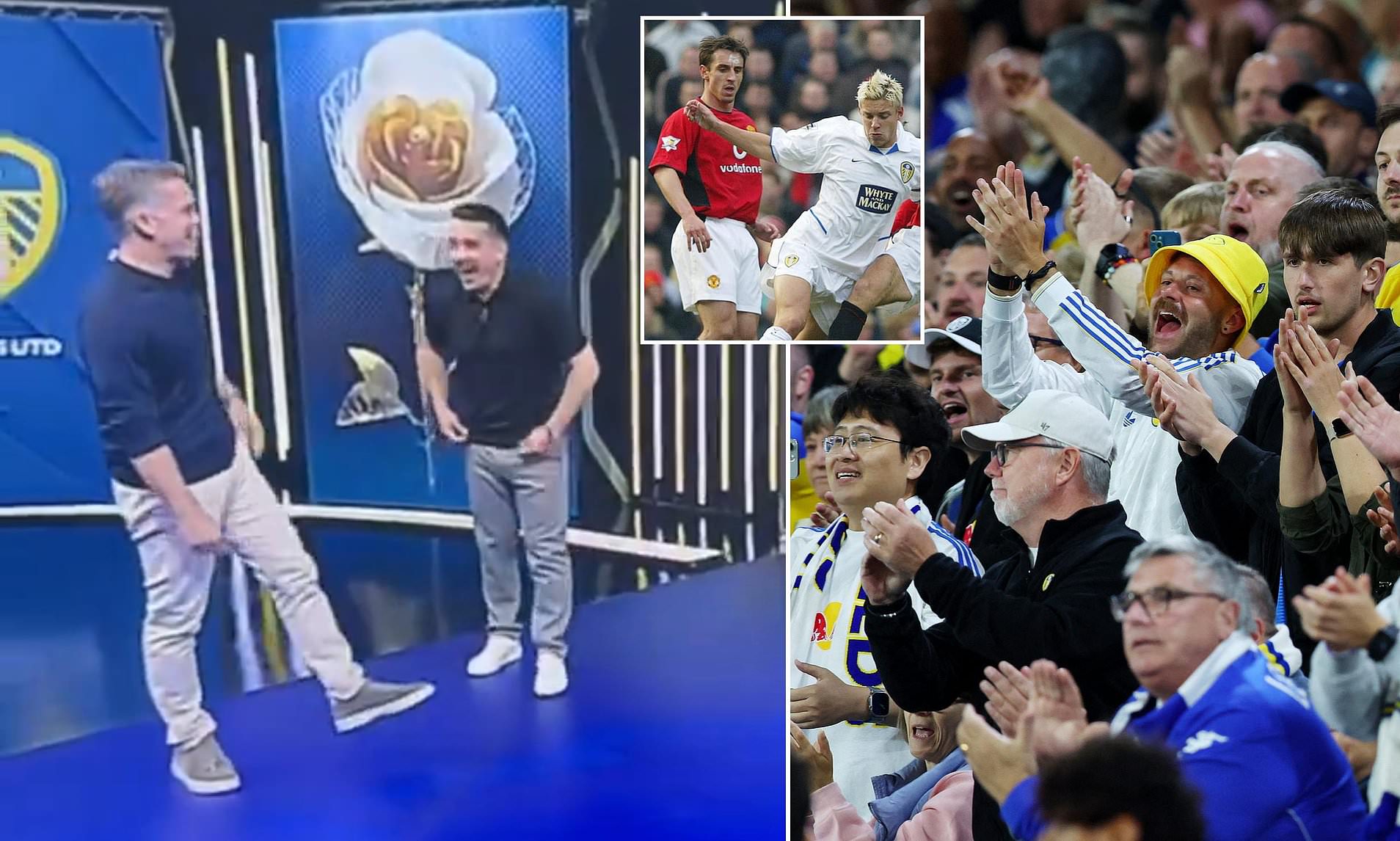 Red-faced Gary Neville caught making dig at Leeds fans live on Sky ...