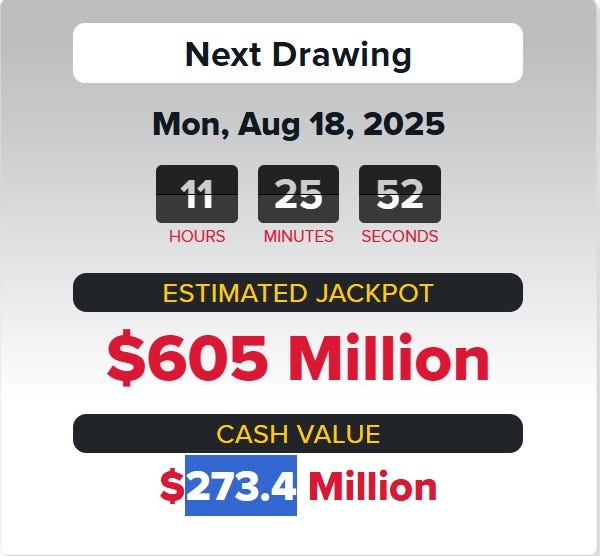 Powerball jackpot hits $605 million for Aug. 18 drawing. How to watch ...