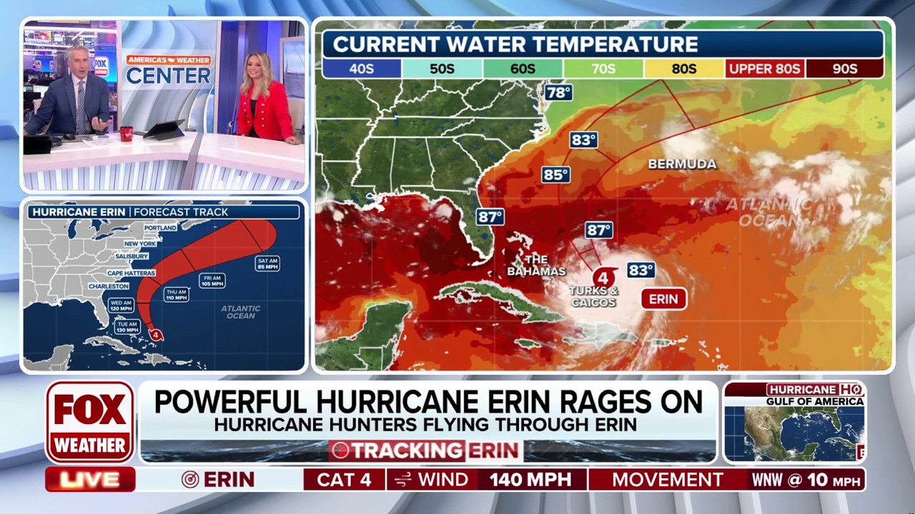 Hurricane Erin maintains intensity moving into warmer waters