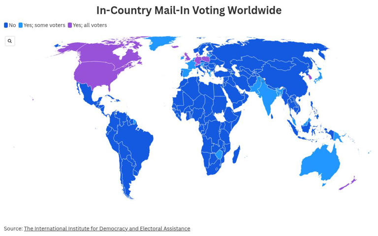 Map shows countries with mail-in ballots as Trump vows to ban voting format