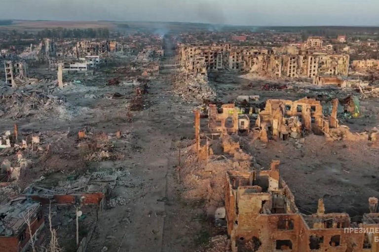 Haunting Ukraine ghost city lies in ruins after it's flattened by Russia