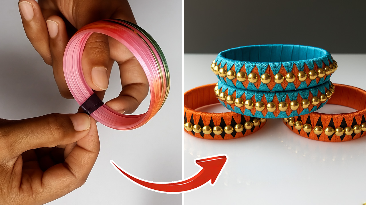 Best Out of Waste from Old Bangles - DIY Silk Thread Bangles at Home