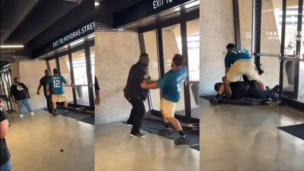 Fight between Jacksonville Jaguars supporter and New Orleans Saints fan ...