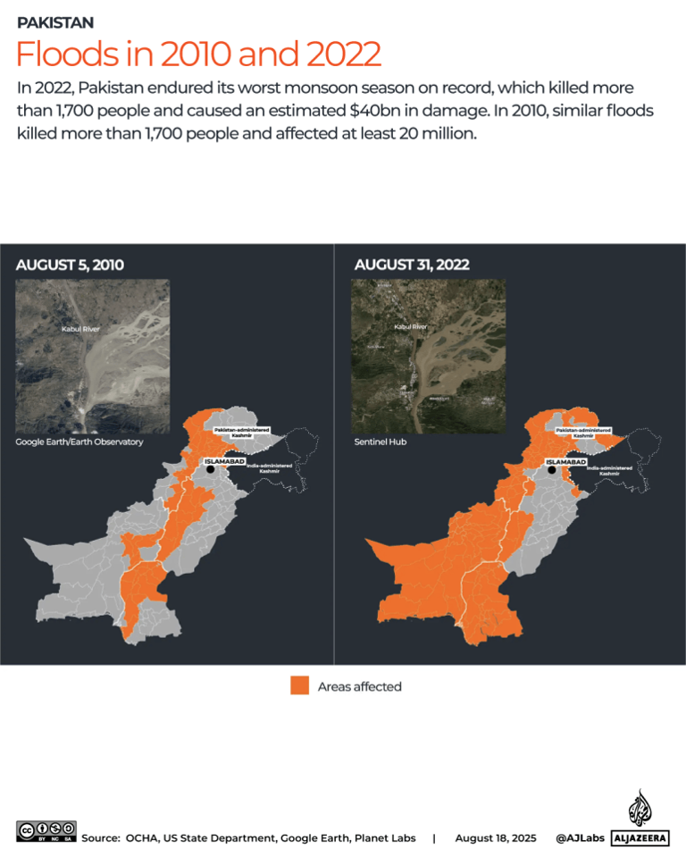 Pakistan floods and cloudbursts visualised in maps and satellite images