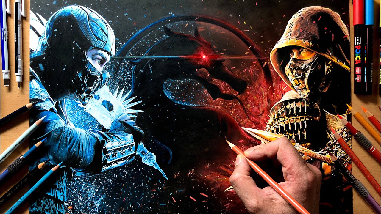 Drawing Sub-Zero vs Scorpion (Mortal Kombat) – Time-lapse