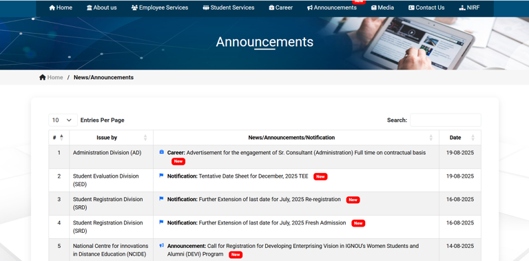 IGNOU TEE December date sheet 2025 released at ignou.ac.in: Check ...