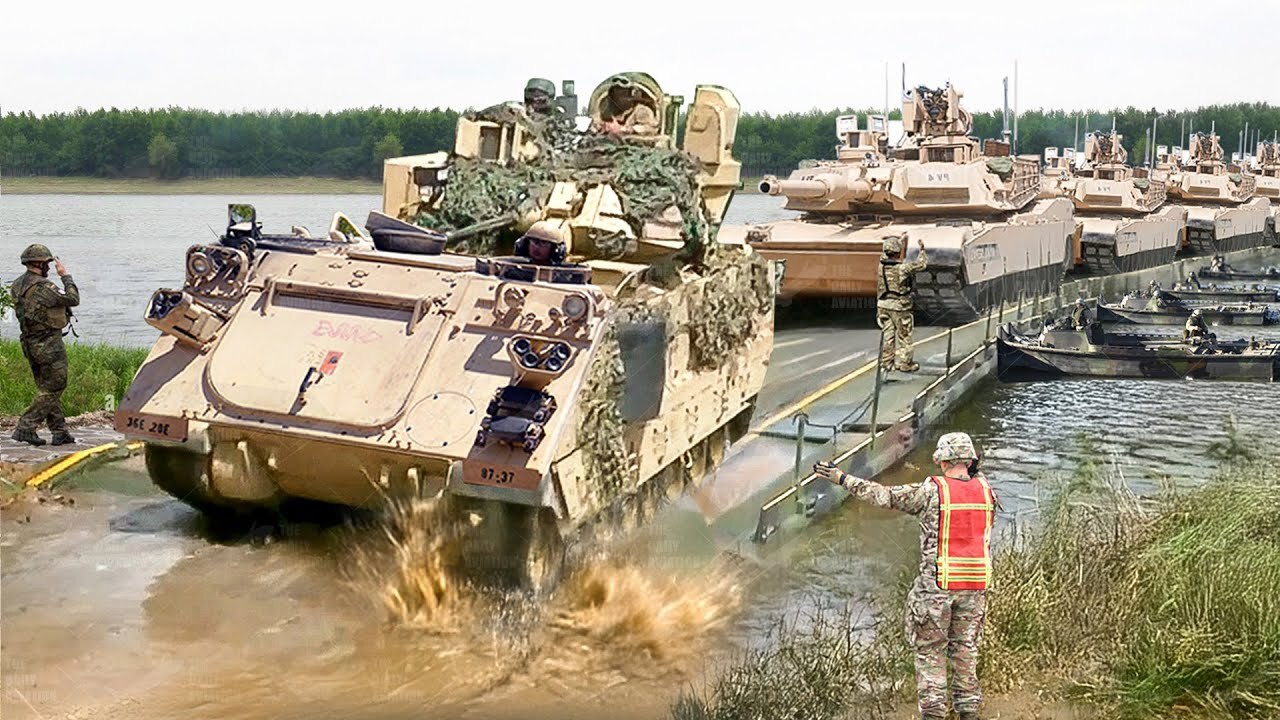 Massive US Army Armored Cross Muddy Water Barriers in Europe
