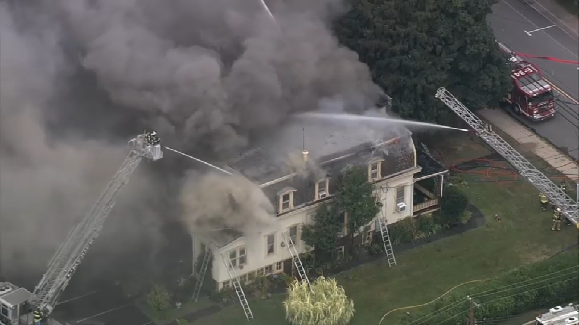 Fire sends thick, white smoke into the air over Montgomery County town