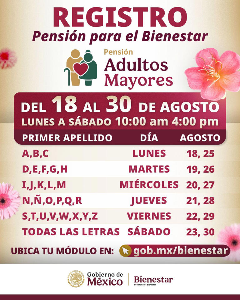Pensión Bienestar 2025: Calendario y requisitos de registro a adultos mayores del 25 al 30 de agosto