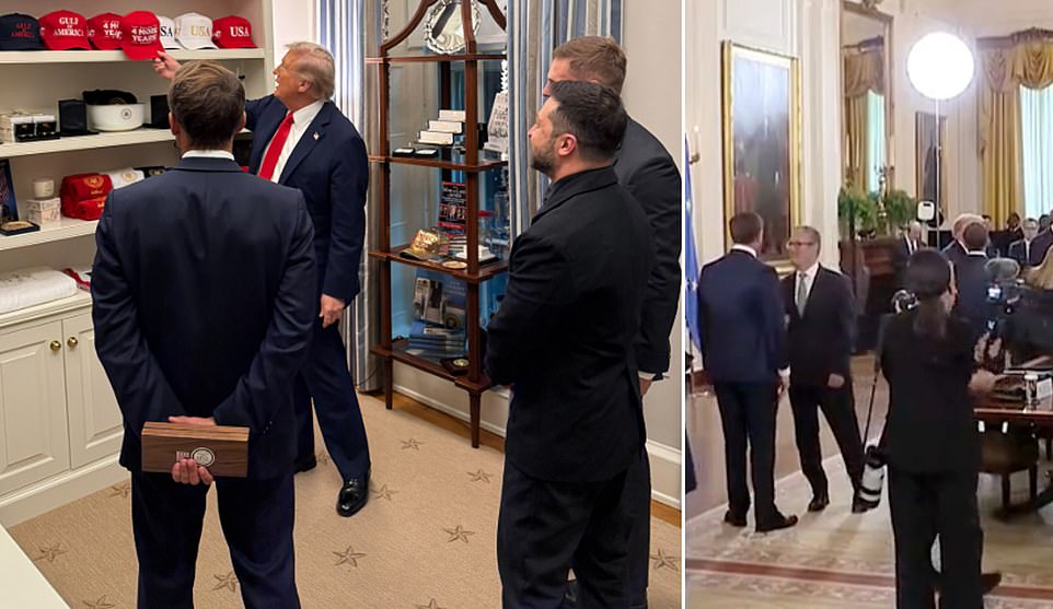 Trump shows off his MAGA memorabilia to Zelensky and Macron
