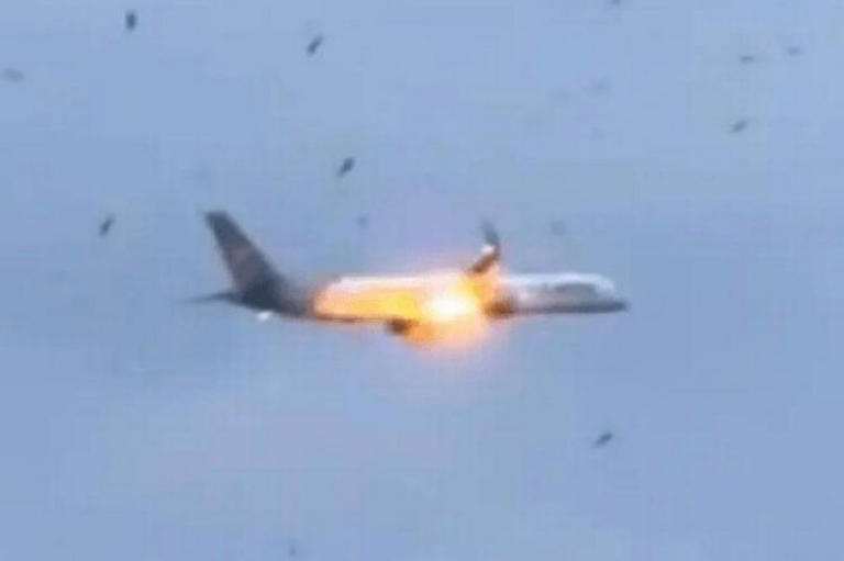Plane engine bursts into flames on take-off as passengers send 'goodbye ...