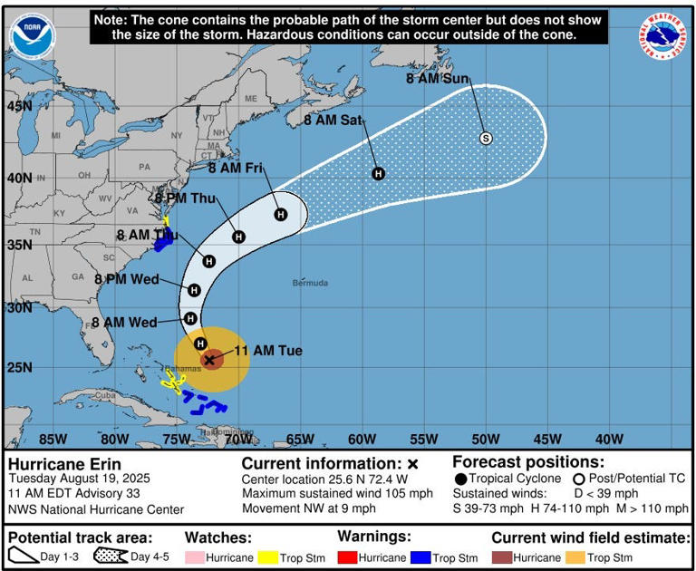 Hurricane Erin tracker: Storm weakens. Here's how it will impact Delaware