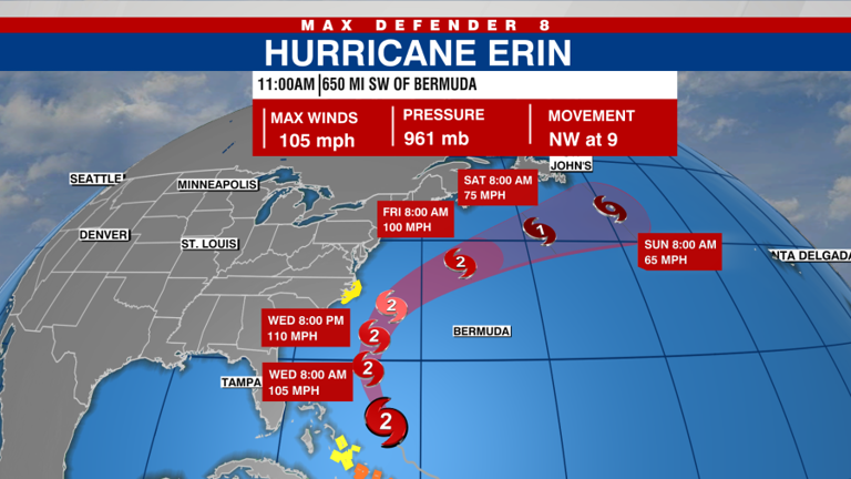 Hurricane Erin prompts tropical storm, surge warnings for North Carolina coast