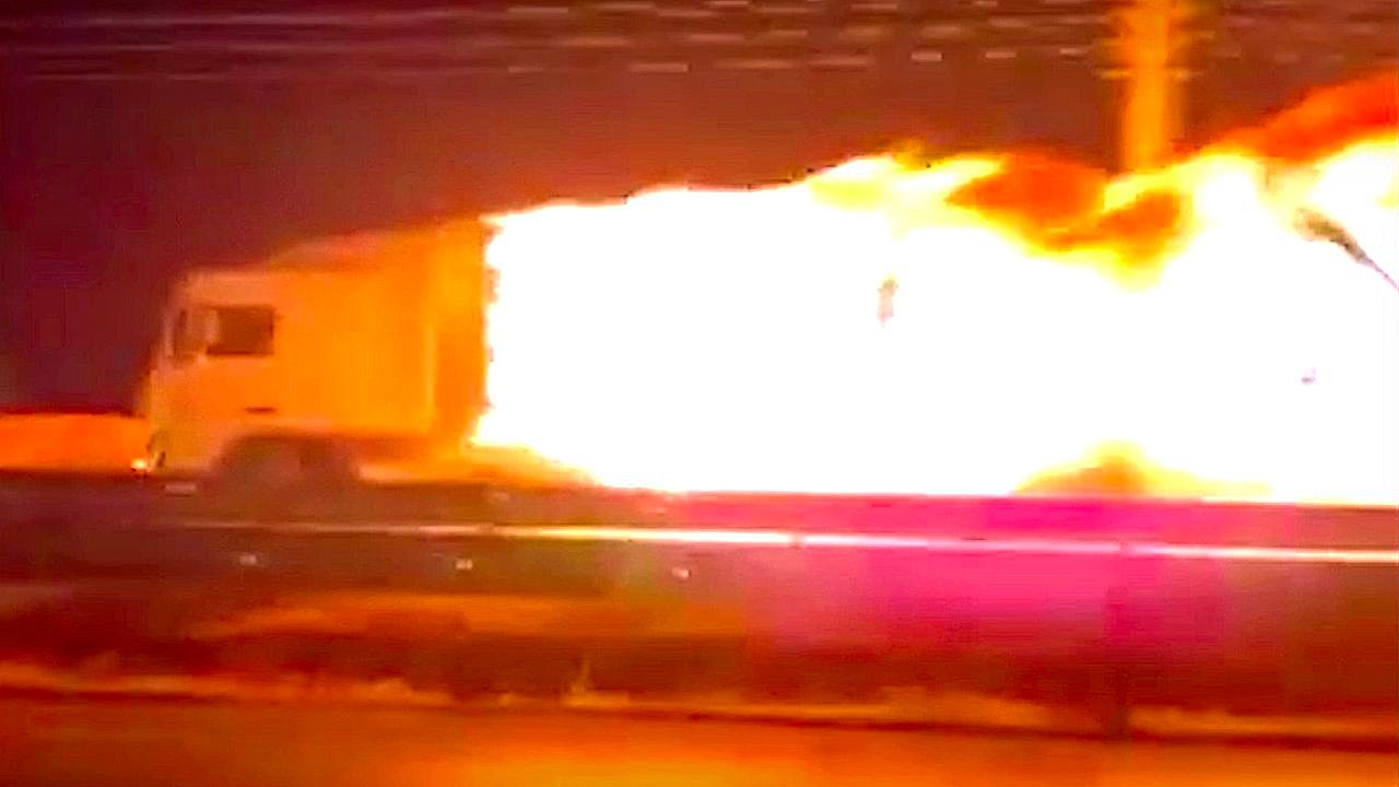 Brake failure turns semi-truck into highway fireball