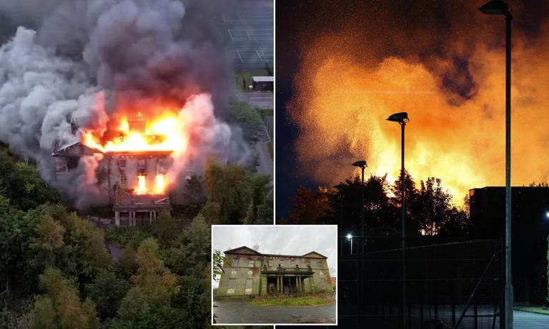 Moment Grade I-listed manor is engulfed in flames - as crews battle to ...