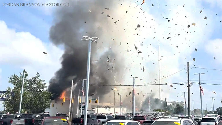 North Carolina building explodes after car strikes gas line, video shows