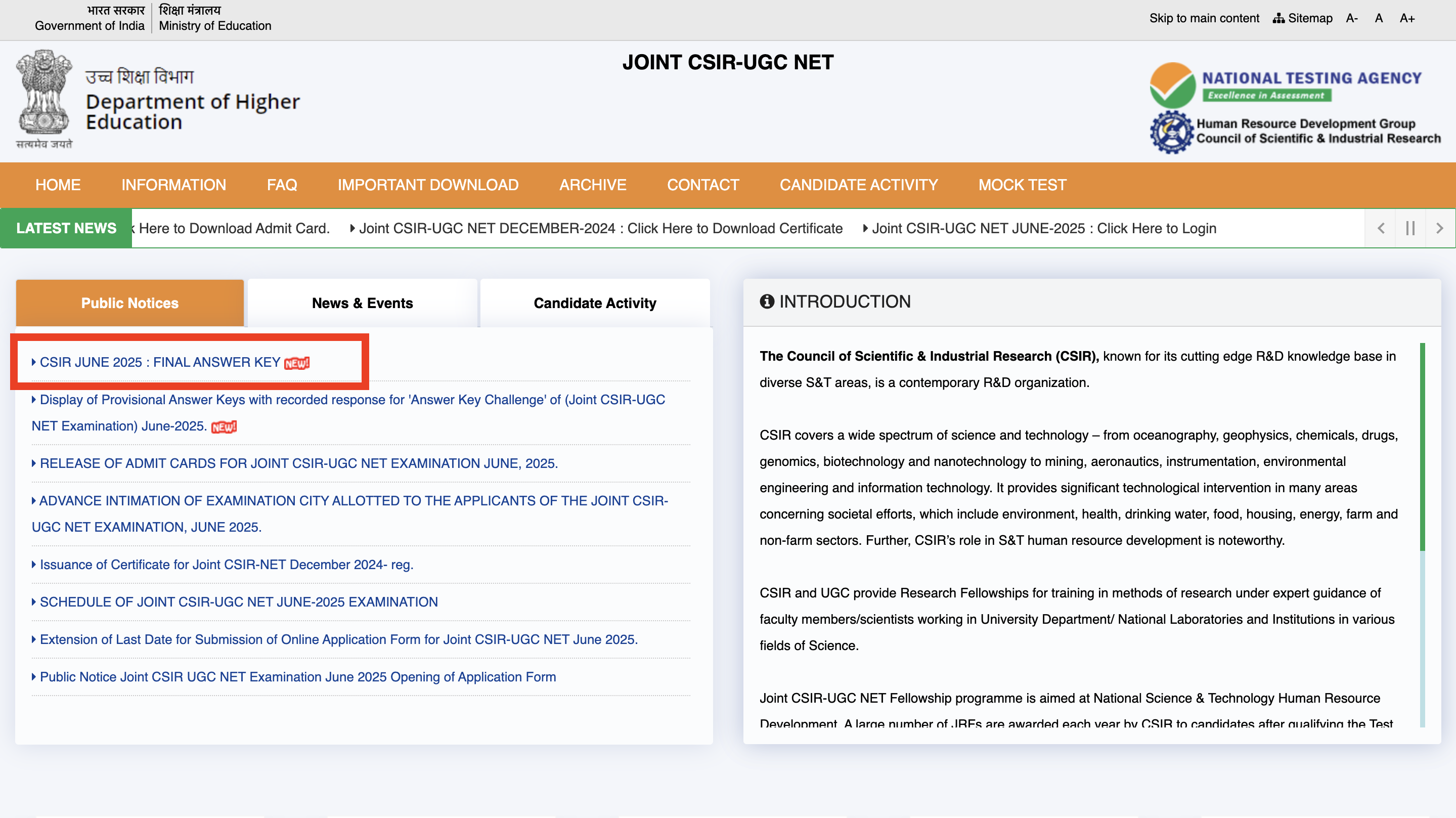 CSIR-UGC NET 2025 final answer key released at csirnet.nta.ac.in: Result expected shortly, check ...