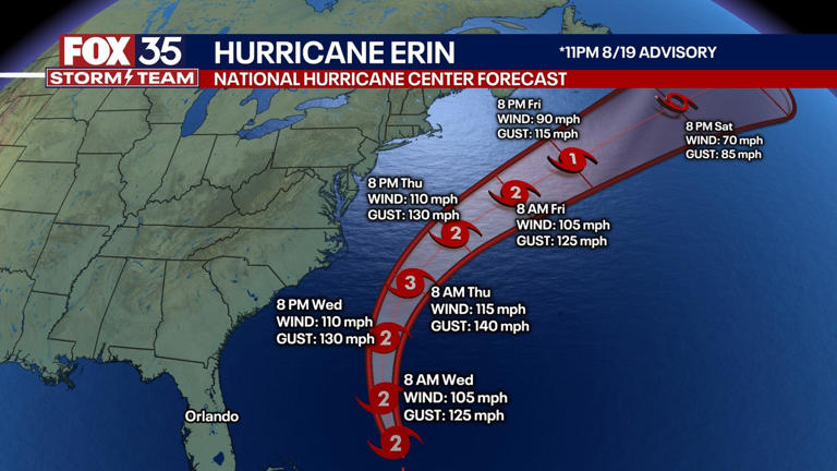 Hurricane Erin live path tracker: Cone, spaghetti models, satellite ...