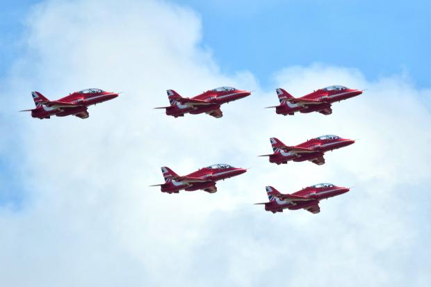 Red Arrows flying over Oxfordshire in between displays across UK