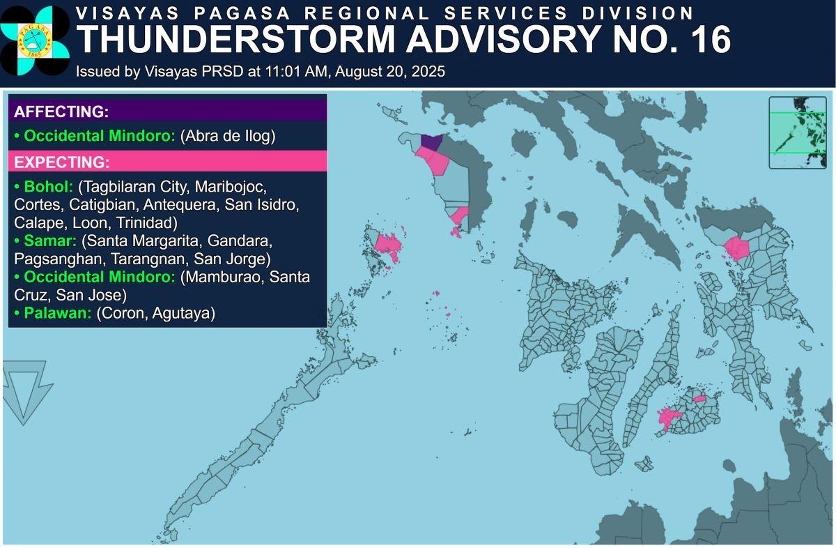 Heavy rainshowers expected over areas in MIMAROPA, Visayas