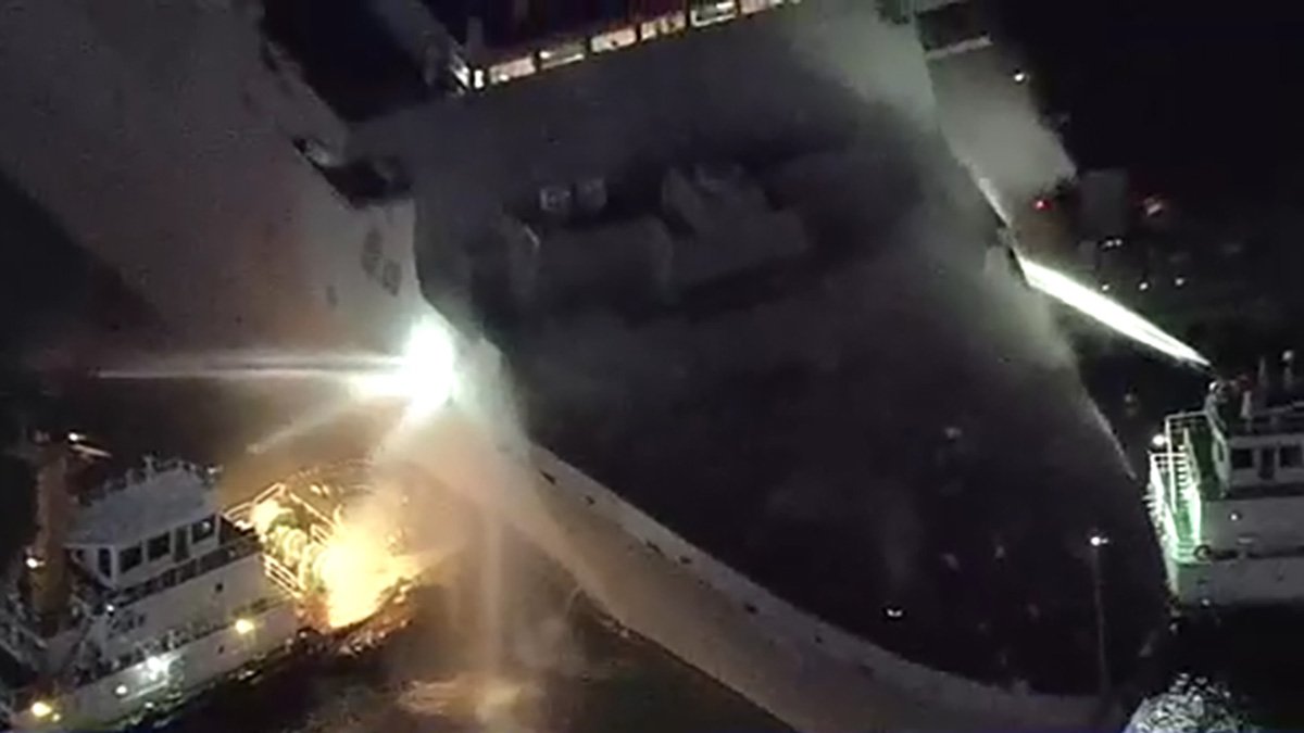 Fire breaks out onboard US Navy warship
