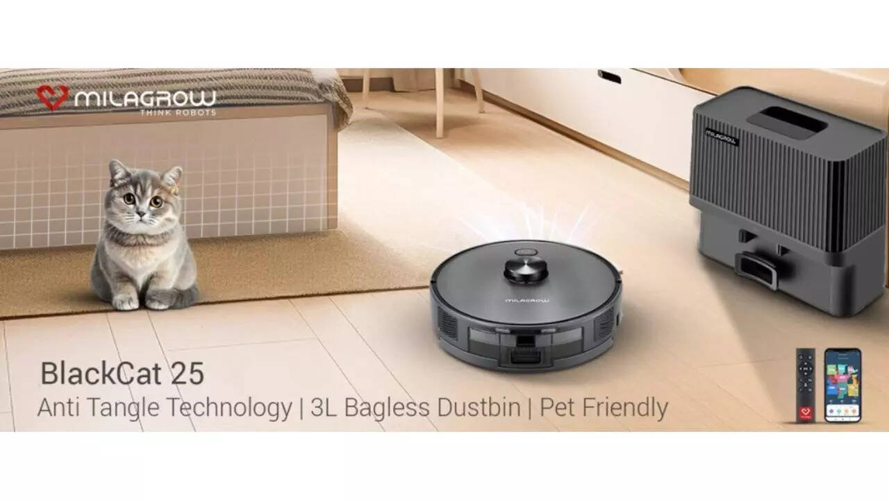 Milagrow BlackCat 25 Ultra AI-powered self-emptying bagless robotic vacuum cleaner launched in ...