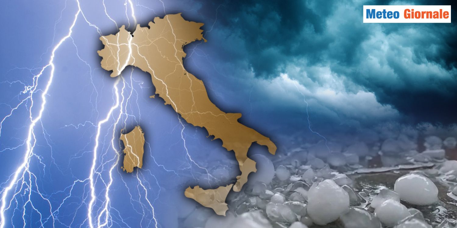 Cattiva perturbazione in transito, tempeste di fulmini, grandine. Polvere dal Sahara