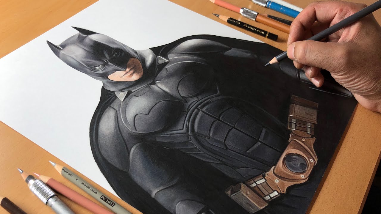 Batman Christian Bale drawing timelapse Dark Knight artwork process