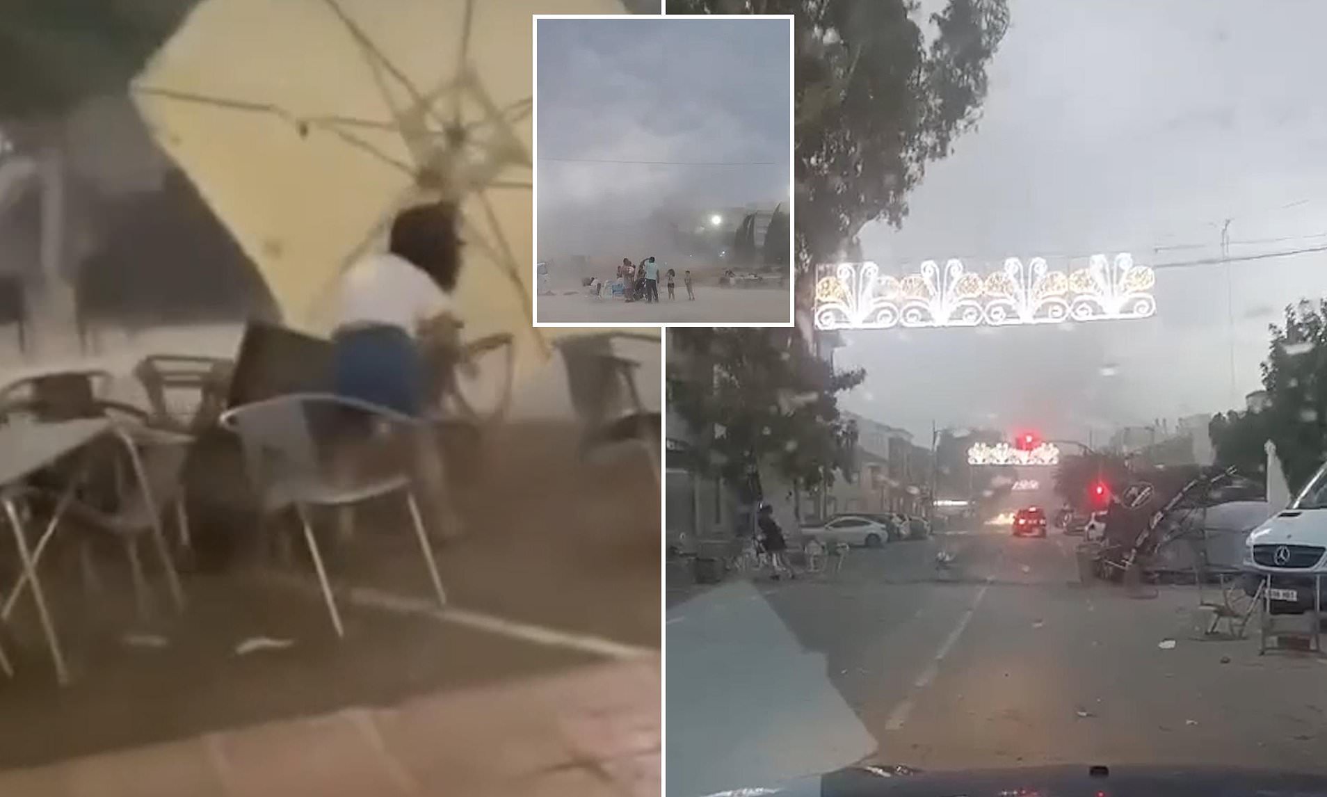 Terrifying moment tornado sweeps through Spanish town sending tables ...
