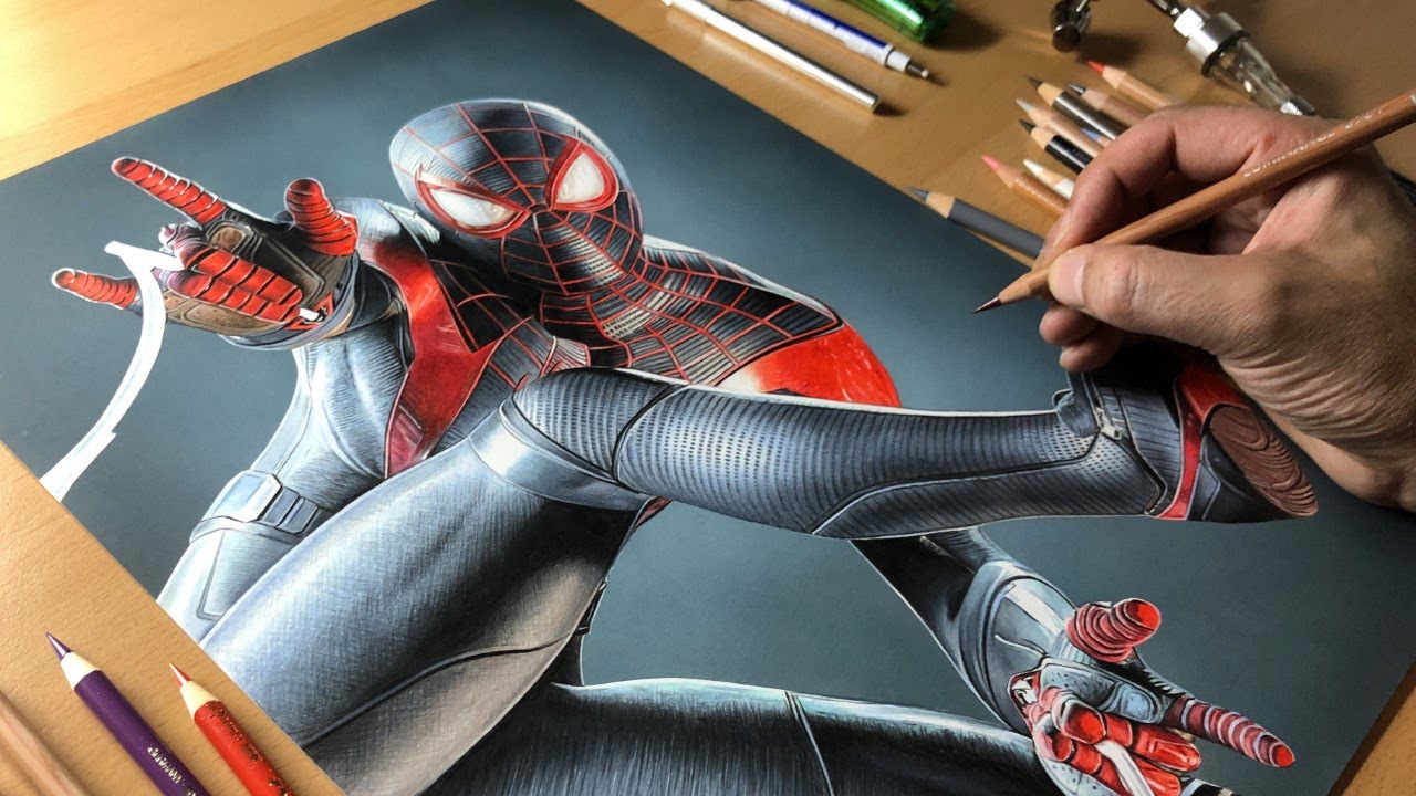Drawing Spider-Man Miles Morales Time-Lapse + Real-Time