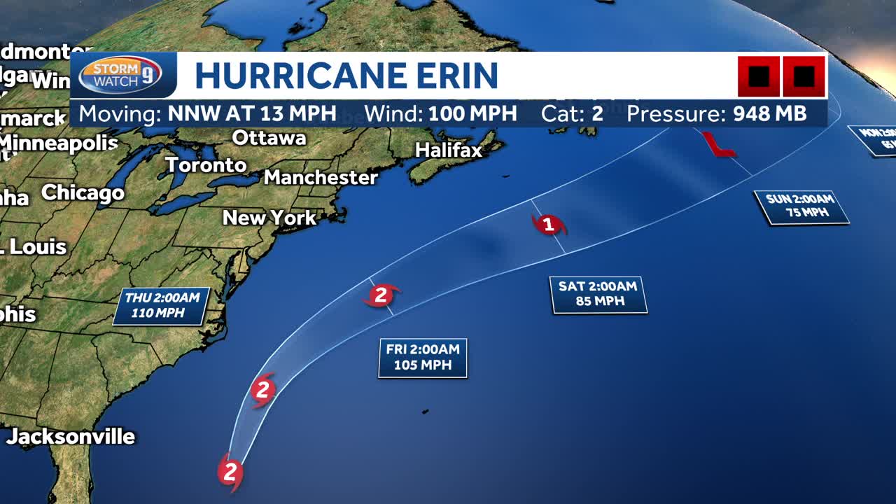 Hurricane Erin tracker: Storm moving north-northwest