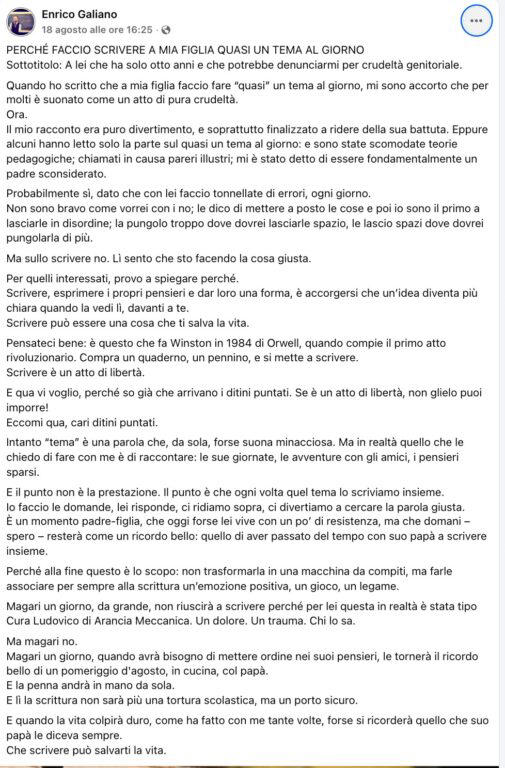 «Faccio scrivere un tema al giorno a mia figlia di 8 anni», polemica ...
