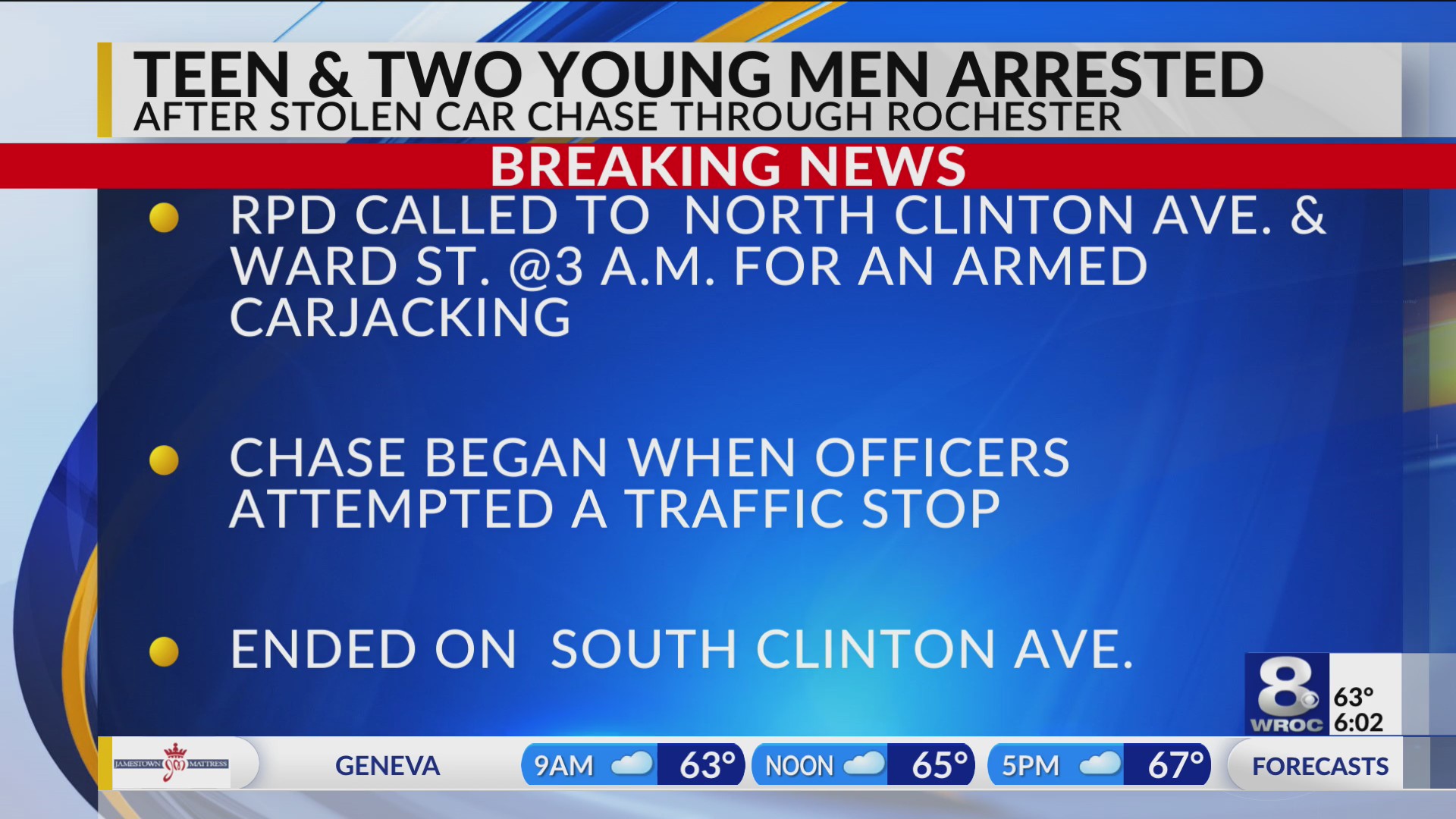 Teenager, two men, arrested after stolen car chase through Rochester