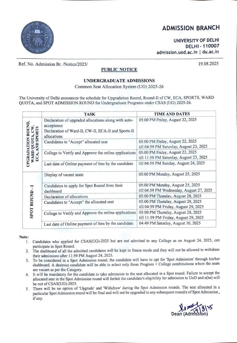Delhi University announces UG 2025-26 spot admission, Round 2 dates