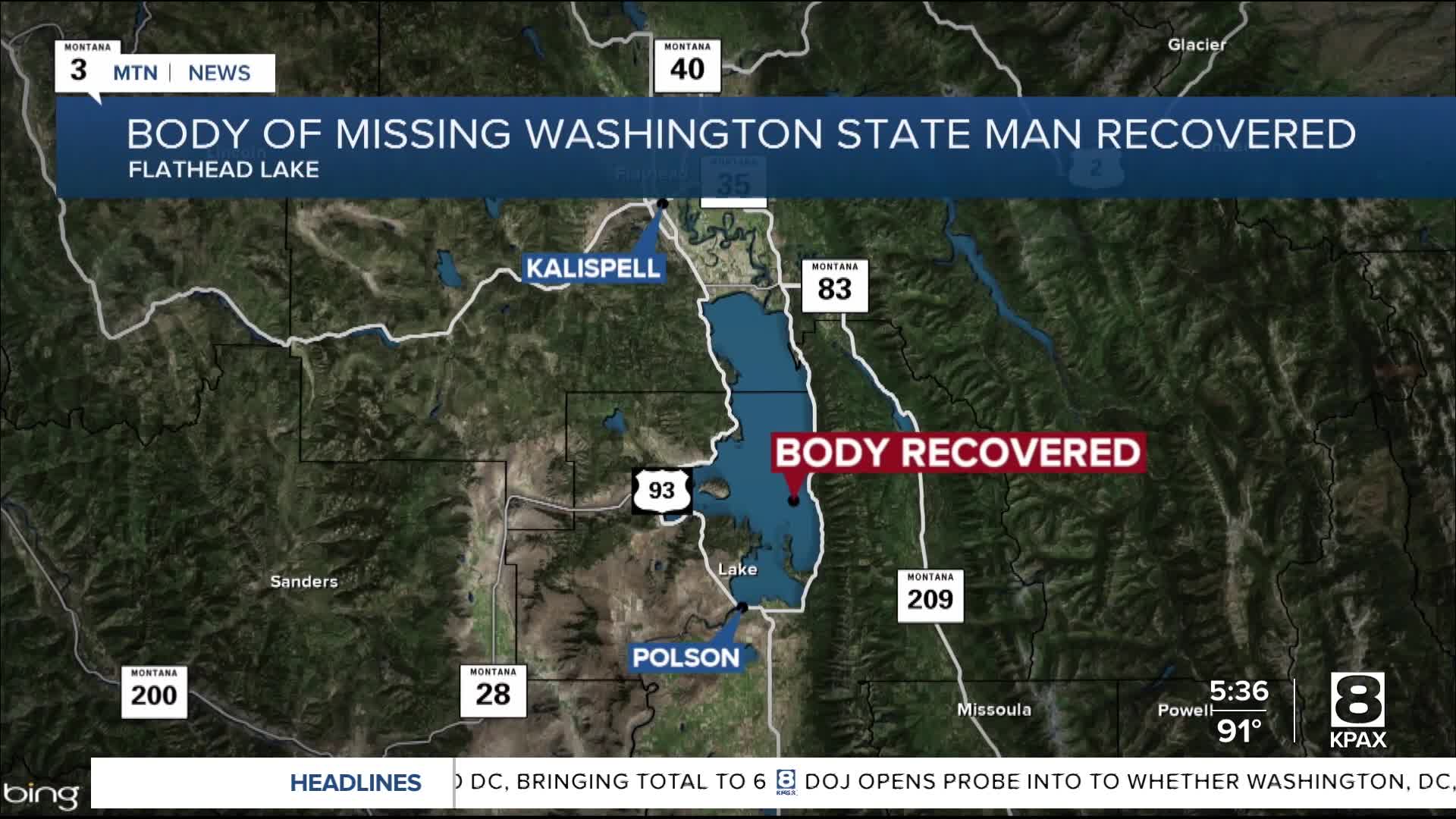 Body of missing Washington man recovered from Flathead Lake