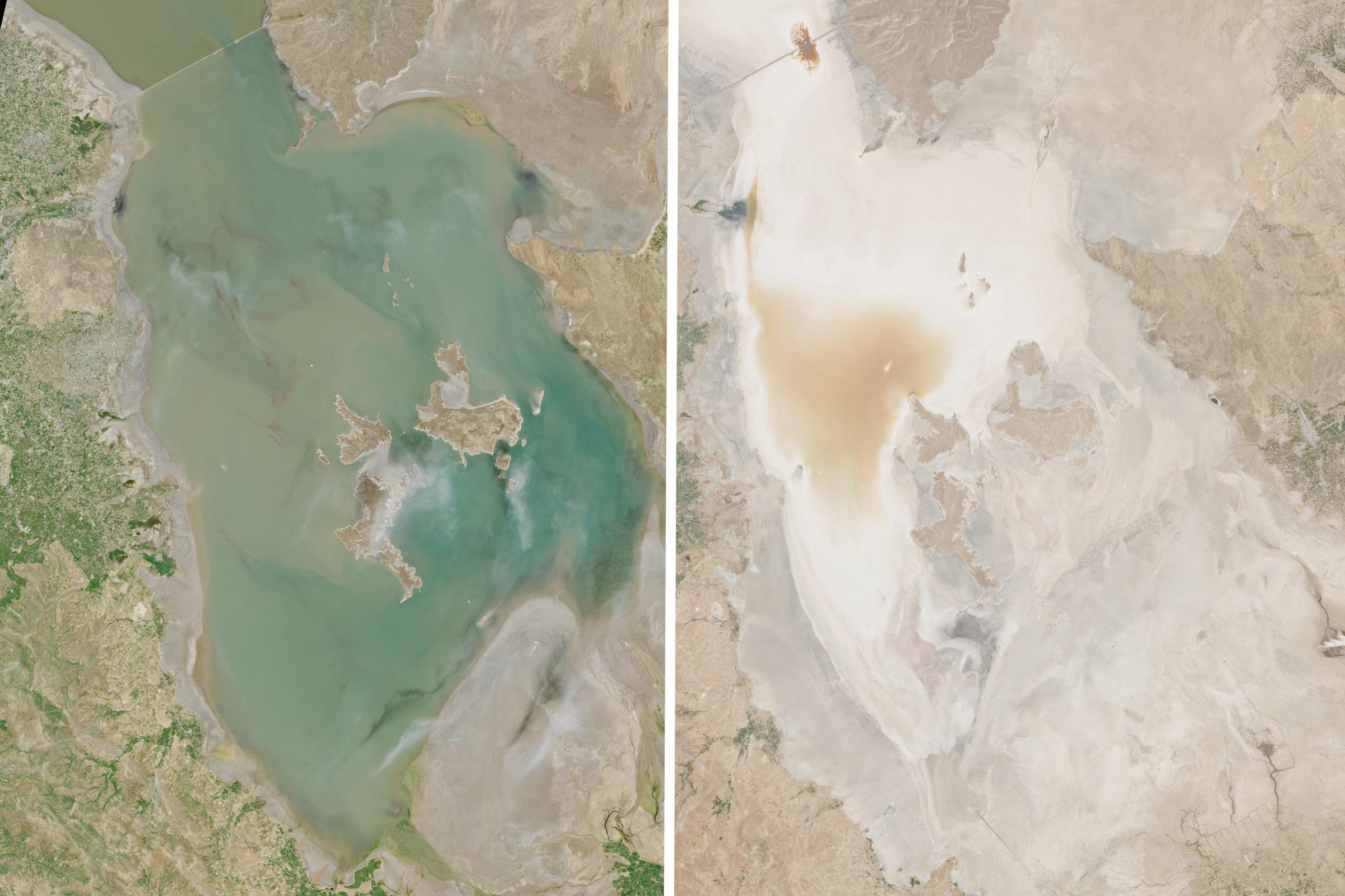Timelapse shows Iran's largest lake shrinking in drought crisis