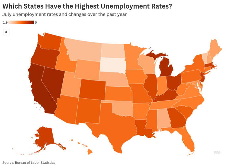 Map shows states with the highest – and lowest – unemployment rates