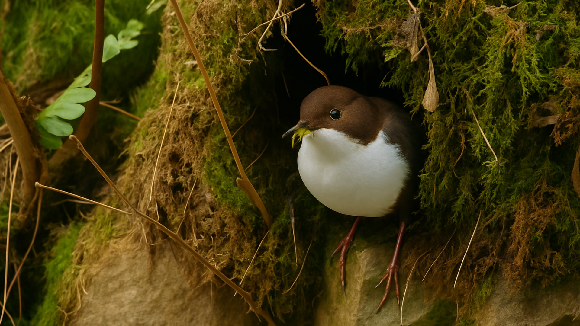 White-throated Dipper: Nest Building